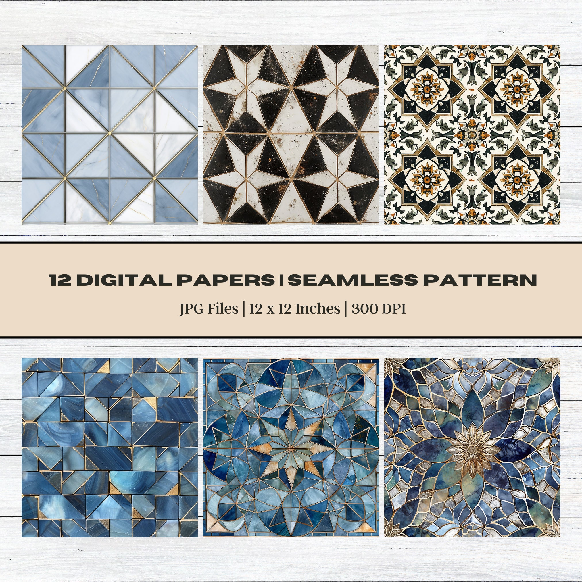 12 Ceramic Tiles Digital Paper, Seamless Design, Mediterranean Tiles ...