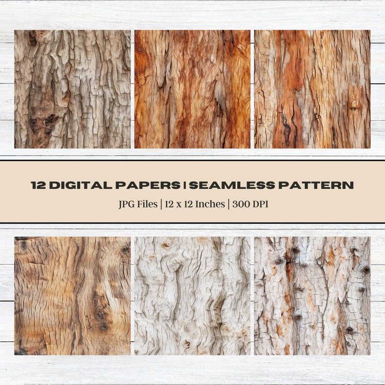 12 Tree Bark Digital Paper, Seamless Pattern, Tree Texture Paper ...