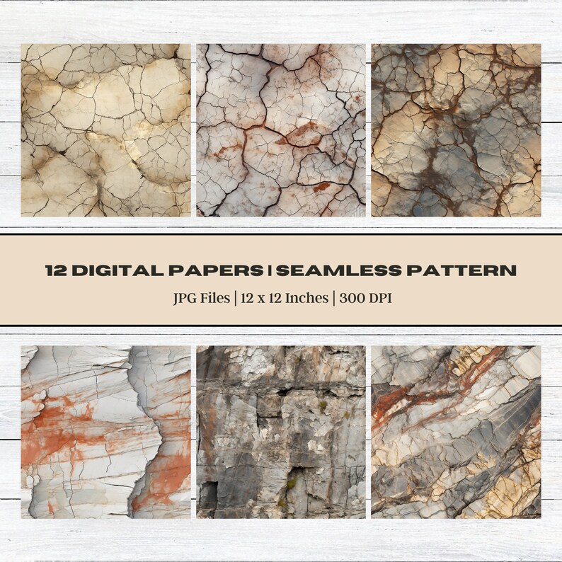 12 Cracked Cliff Rock Digital Paper, Seamless Pattern, Stone Texture ...