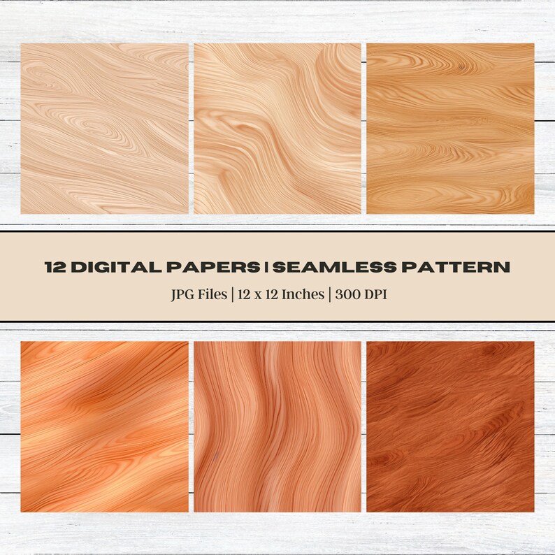 12 Wood Grain Digital Paper, Seamless Pattern, Noble Wood, Wood Texture ...