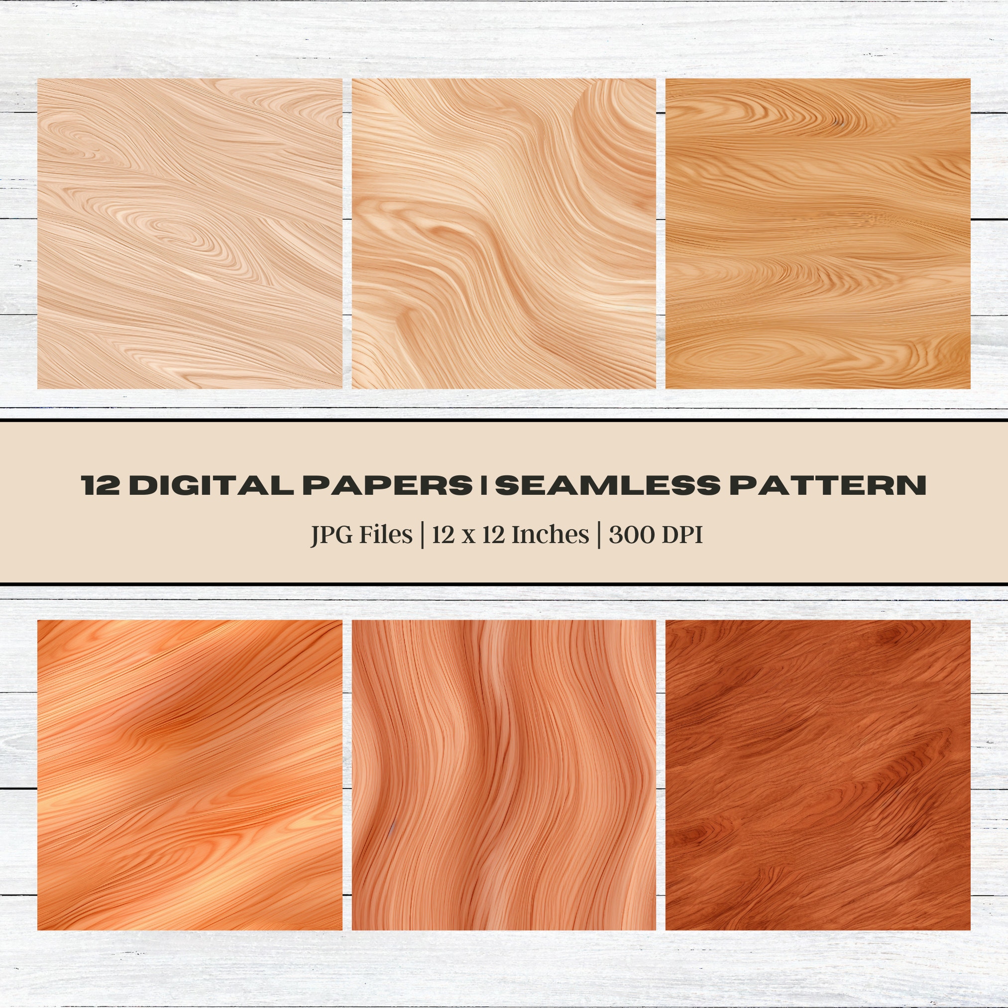 12 Wood Grain Digital Paper, Seamless Pattern, Noble Wood, Wood Texture ...