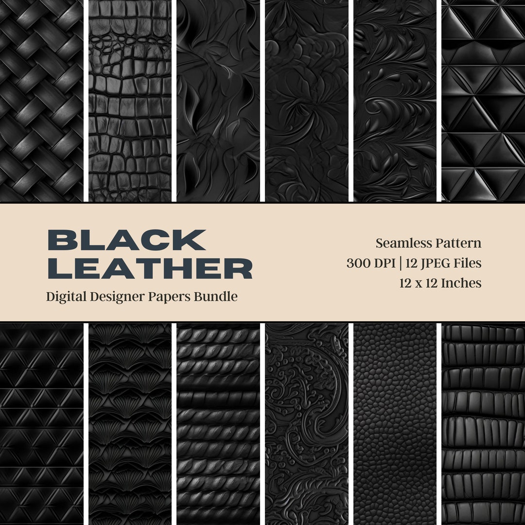 12 Black Leather Digital Paper, Leather Pattern, Seamless Design ...