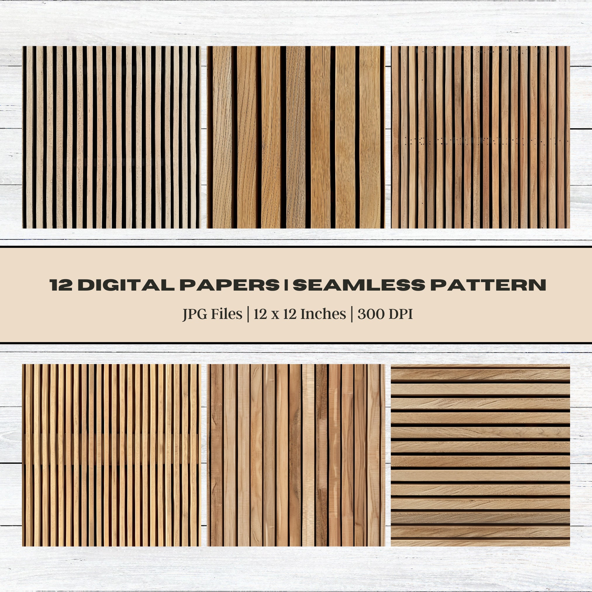 12 Wood Slats Digital Paper, Seamless Pattern, White Texture Paper ...
