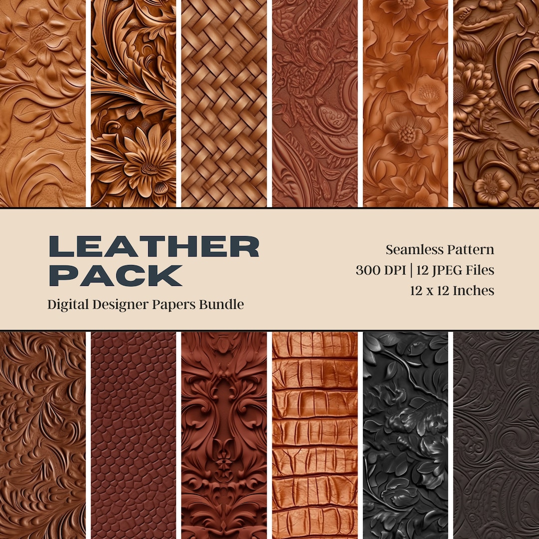 12 Embossed Leather Digital Paper, Leather Pattern, Floral Western ...
