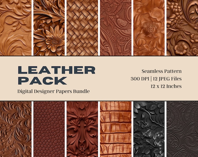 Embossed Leather Digital Paper, Western Tooled Texture (12x12 Inches ...