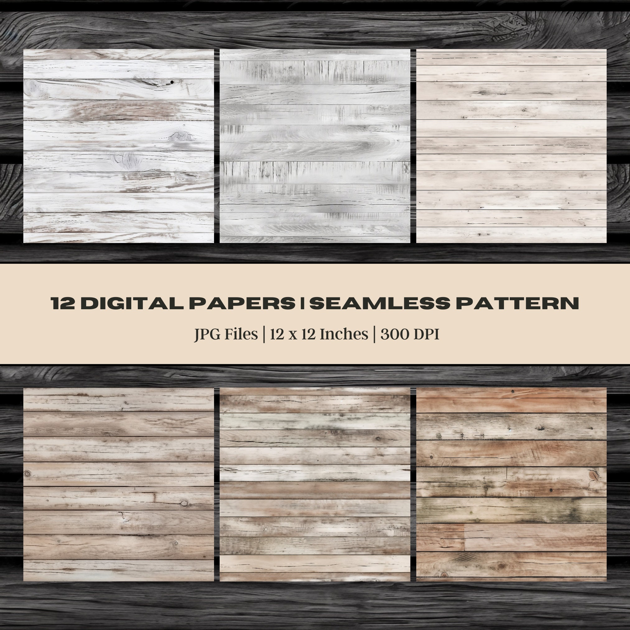 12 Distressed Wood Digital Paper, Seamless Pattern, Rustic Wood ...