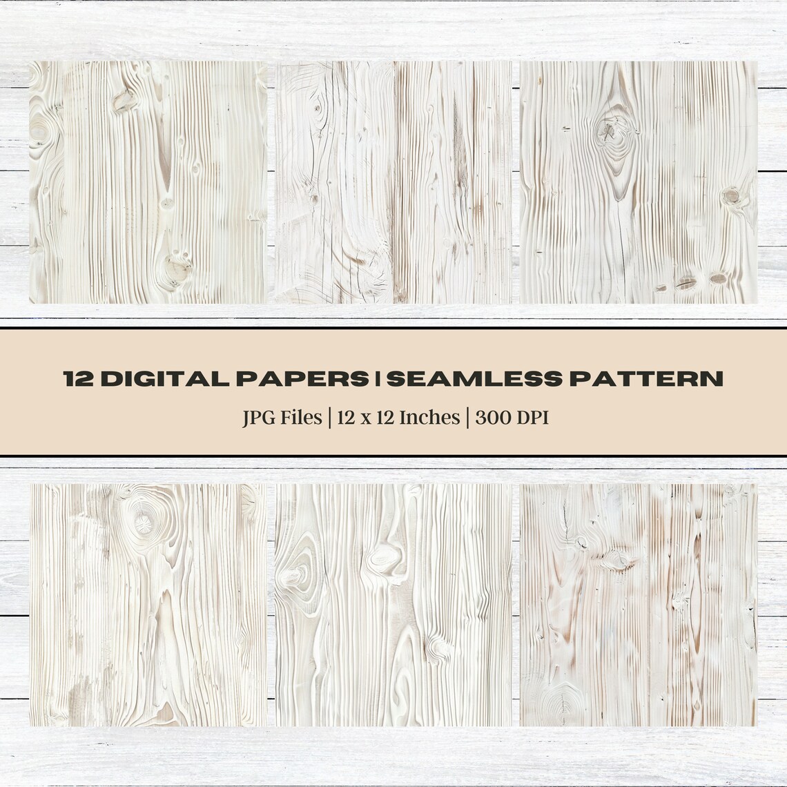 12 White Wood Grain Digital Paper, Seamless Pattern, White Texture ...