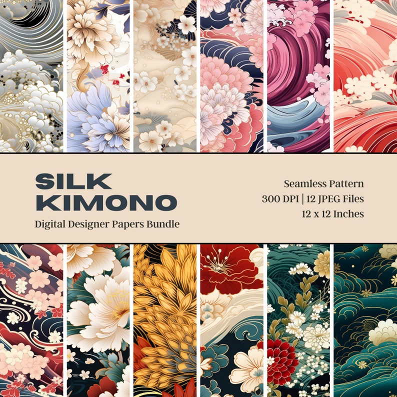 12 Silk Kimono Digital Paper, Seamless Design, Slik Texture, Printable ...