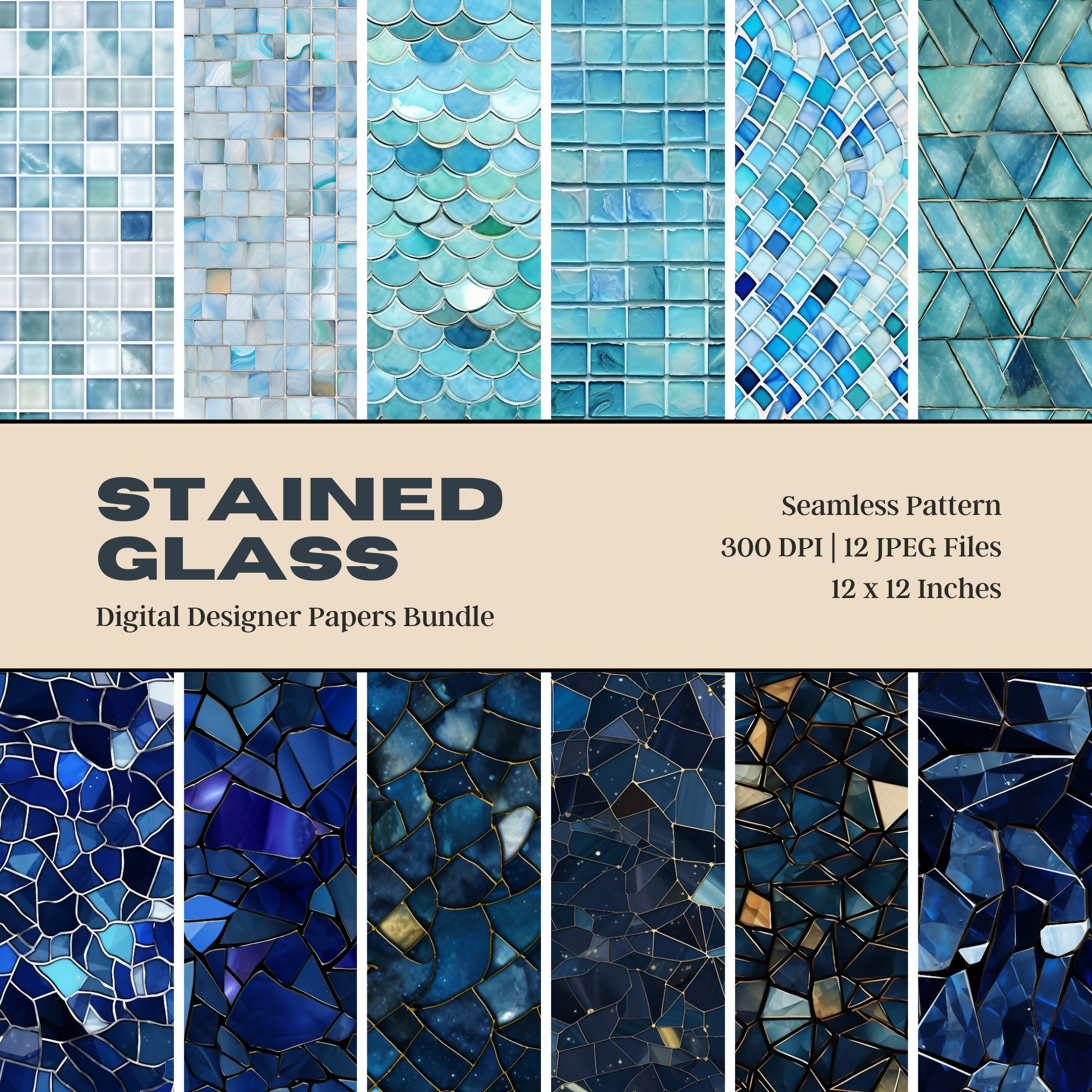12 Stained Glass Digital Paper, Stained Glass Patterns, Stained Glass ...