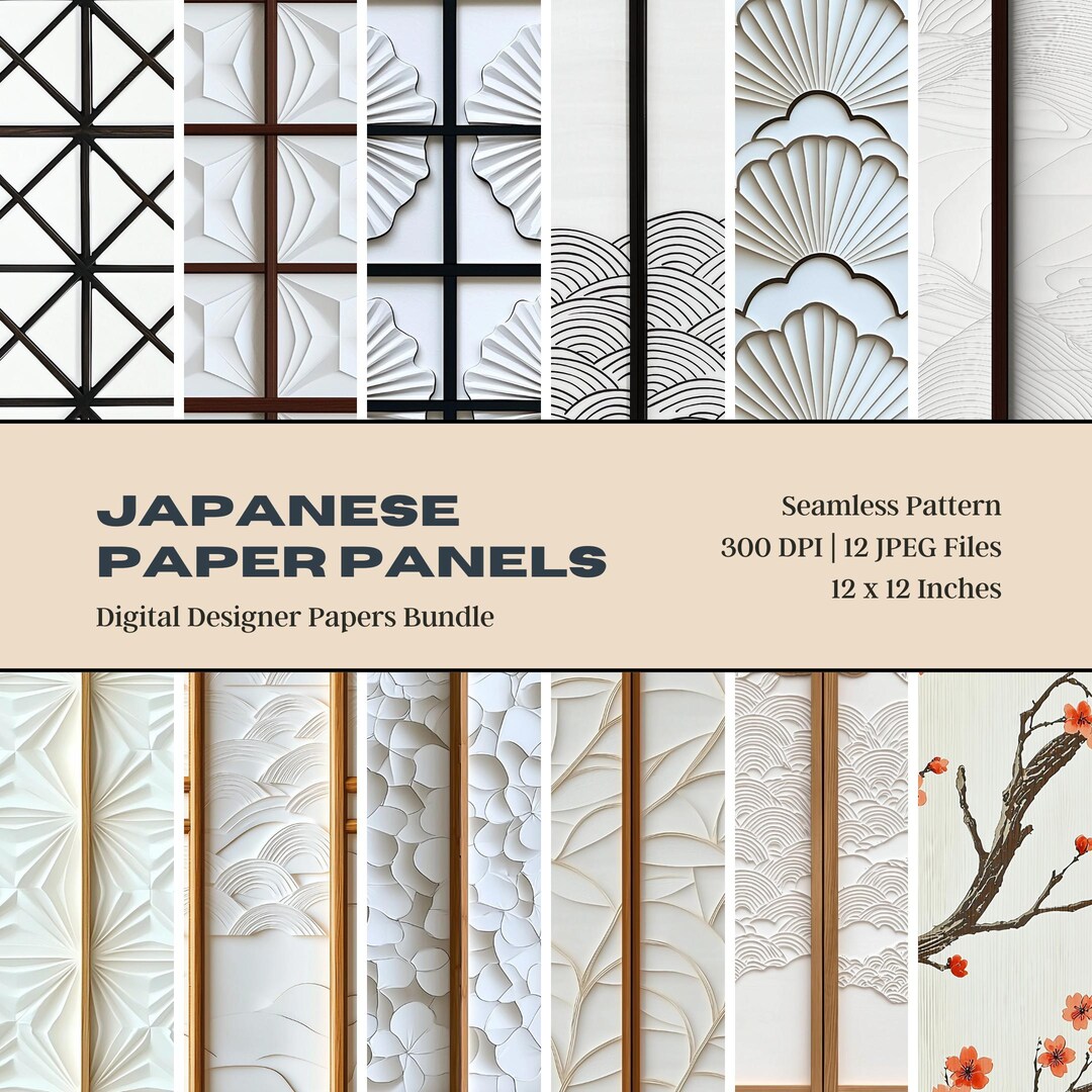 12 Japanese Paper Panels Digital Paper, Zen Garden, Japanese Paper ...