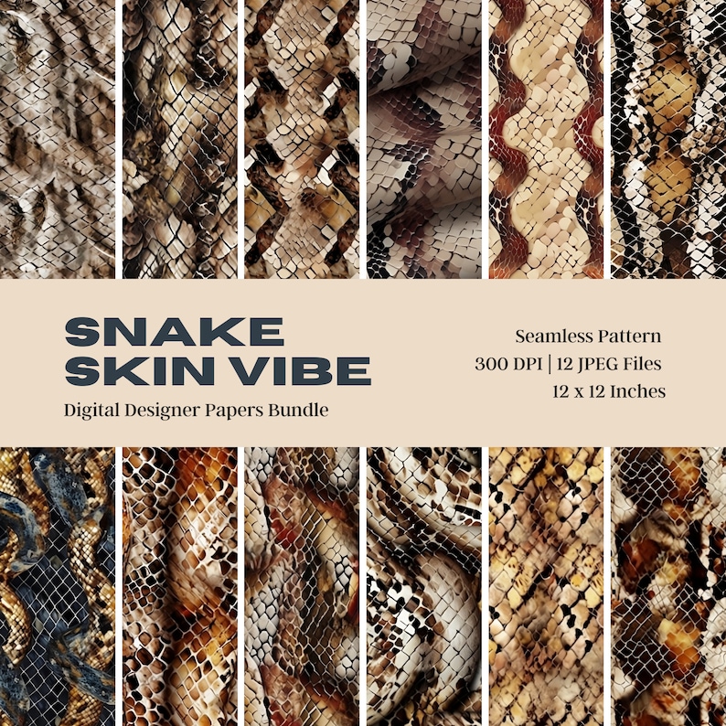 12 Snake Skin Digital Paper, Leather Pattern, Snake Skin Textures, Snake Skin Vector, Reptile ...