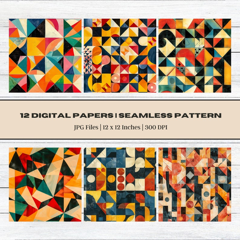 12 Retro Cubism Seamless Patterns, Geometric Abstract Cubism, Franz ...