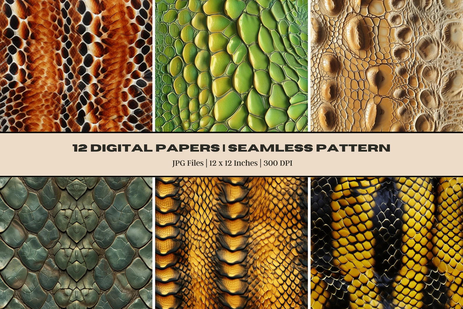 12 Snake Skin Digital Paper, Leather Pattern, Snake Skin Textures ...
