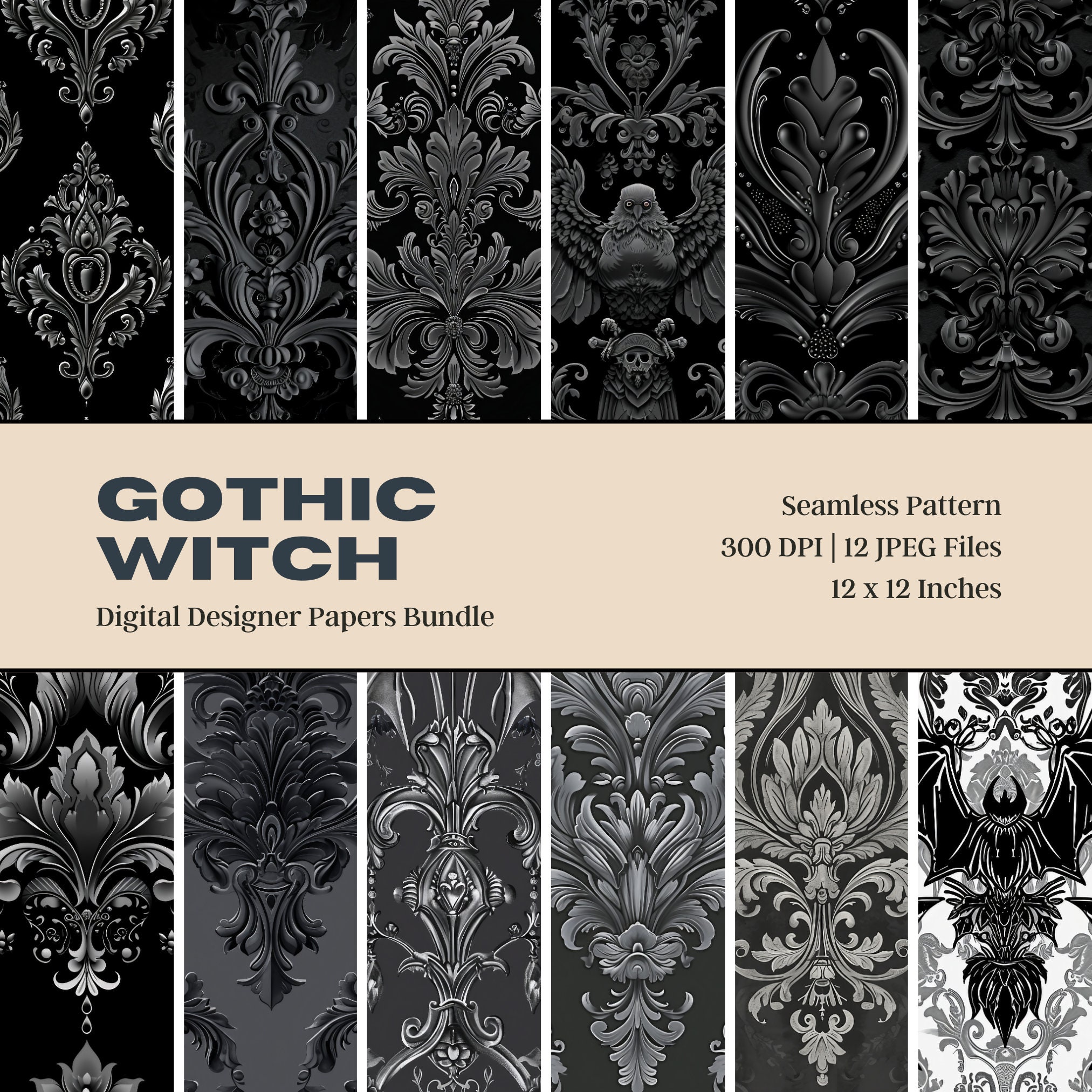 12 Goth Decor Digital Paper, Gothic Vintage Ephemera, Goth Photo ...