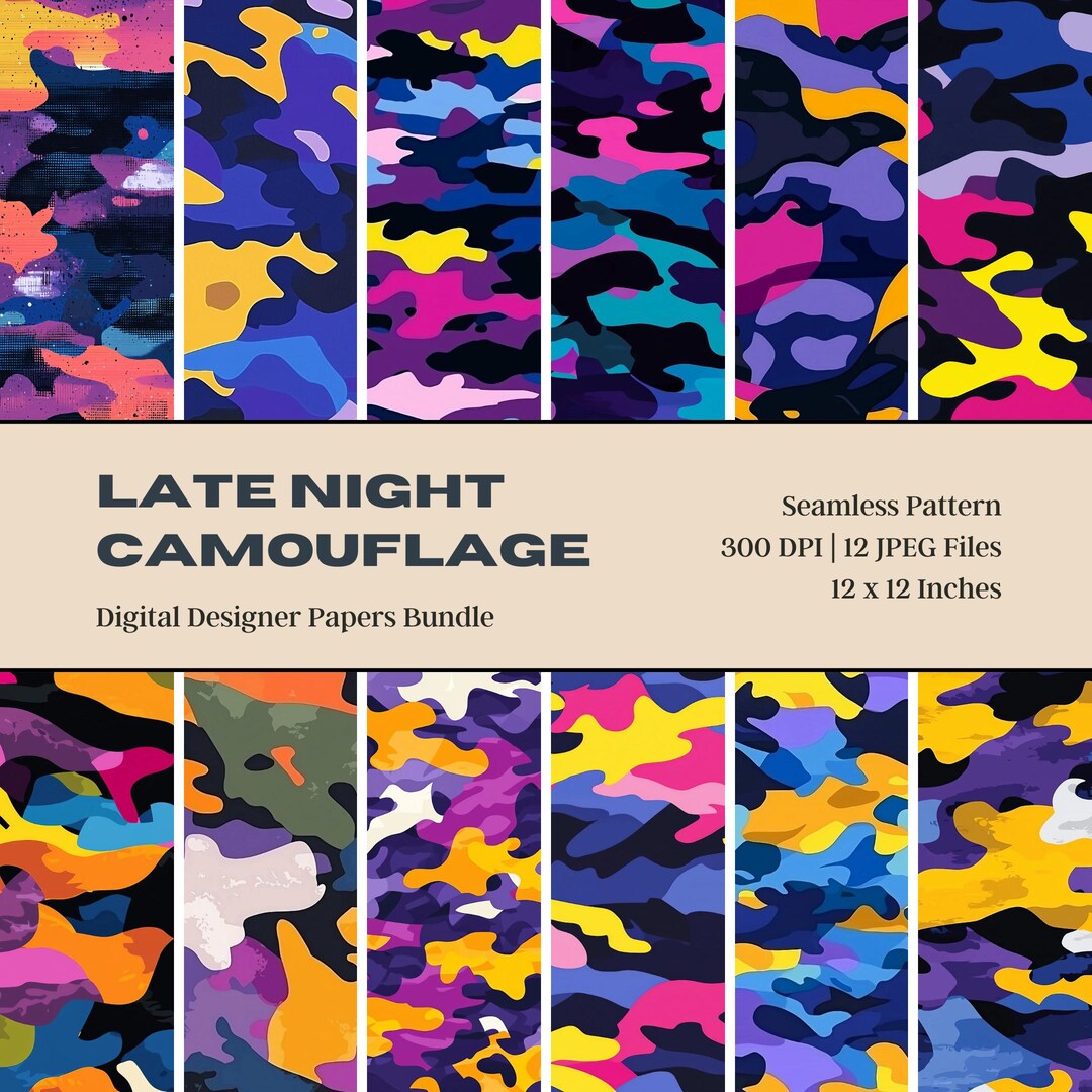12 Colorful Camouflage Digital Paper, Seamless Pattern, Late Night Mid ...