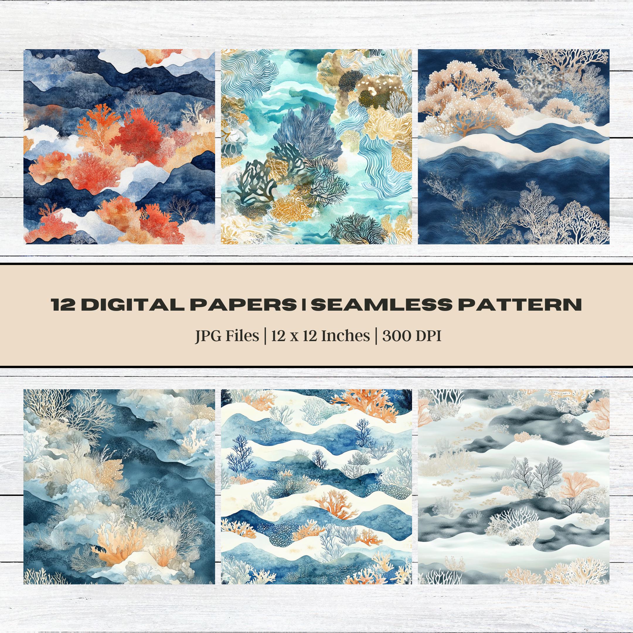 12 Coral Reef Digital Paper, Seamless Design, Underwater Ocean Pattern ...