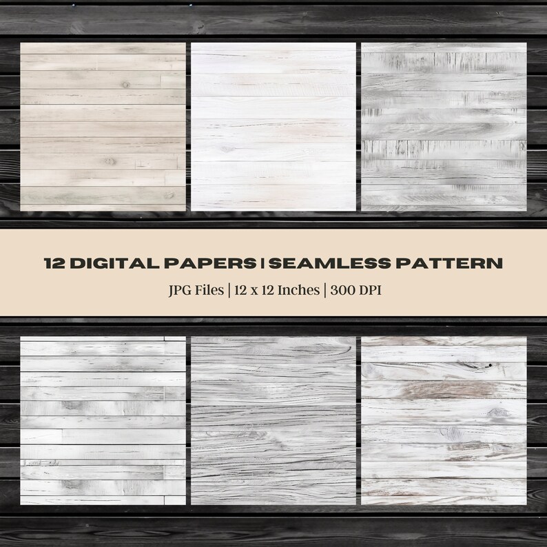 12 White Wood Digital Paper, Seamless Pattern, White Texture Paper ...