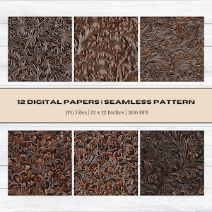 12 Western Tooled Leather Digital Paper, Leather Pattern, Western ...