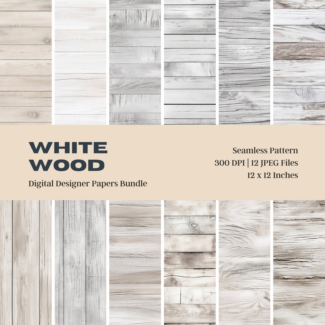 12 White Wood Digital Paper, Seamless Pattern, White Texture Paper ...