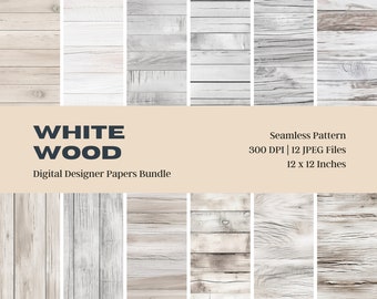 12 White Wood Grain Digital Paper, Seamless Pattern, White Texture ...