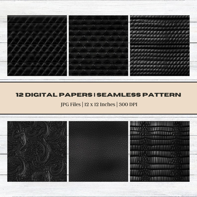 12 Black Leather Digital Paper, Leather Pattern, Seamless Design ...