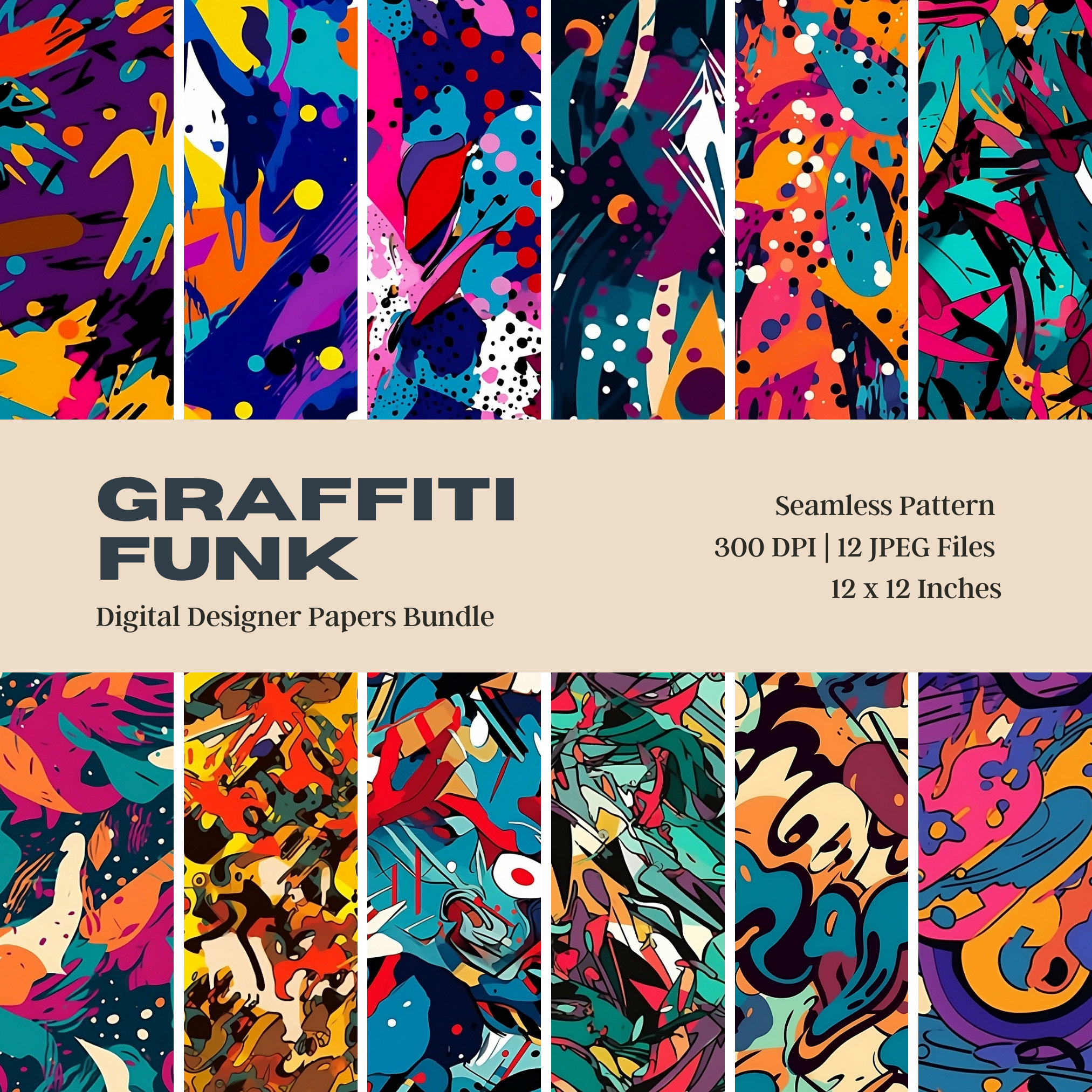 12 Graffiti Funk Seamless Patterns, Graffiti Seamless Background, Pop ...