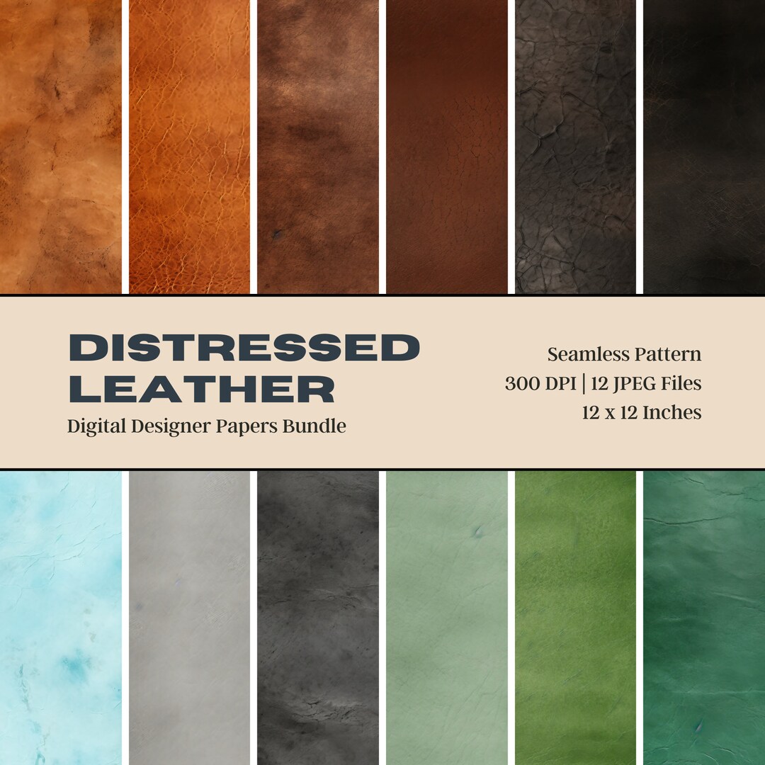 Distressed Leather Digital Paper, Seamless Texture (JPG, 12x12 Inches ...
