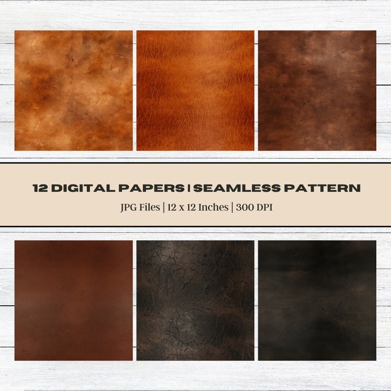 Distressed Leather Digital Paper, Seamless Texture (JPG, 12x12 Inches ...