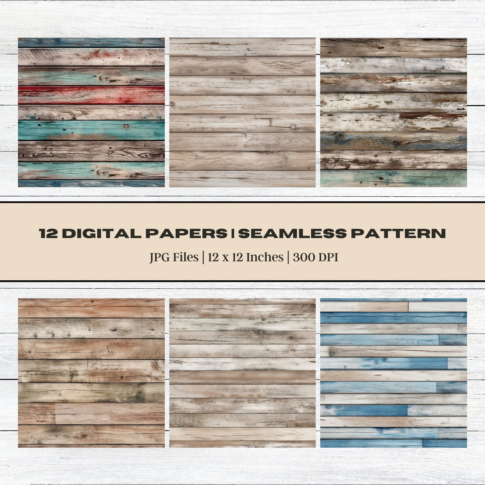 12 Shabby Wood Digital Paper, Wood Texture Paper, Rustic Wood ...