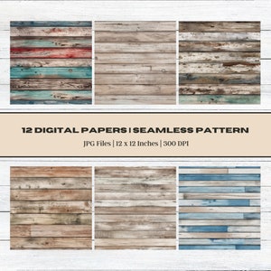 12 Shabby Wood Digital Paper, Wood Texture Paper, Rustic Wood ...