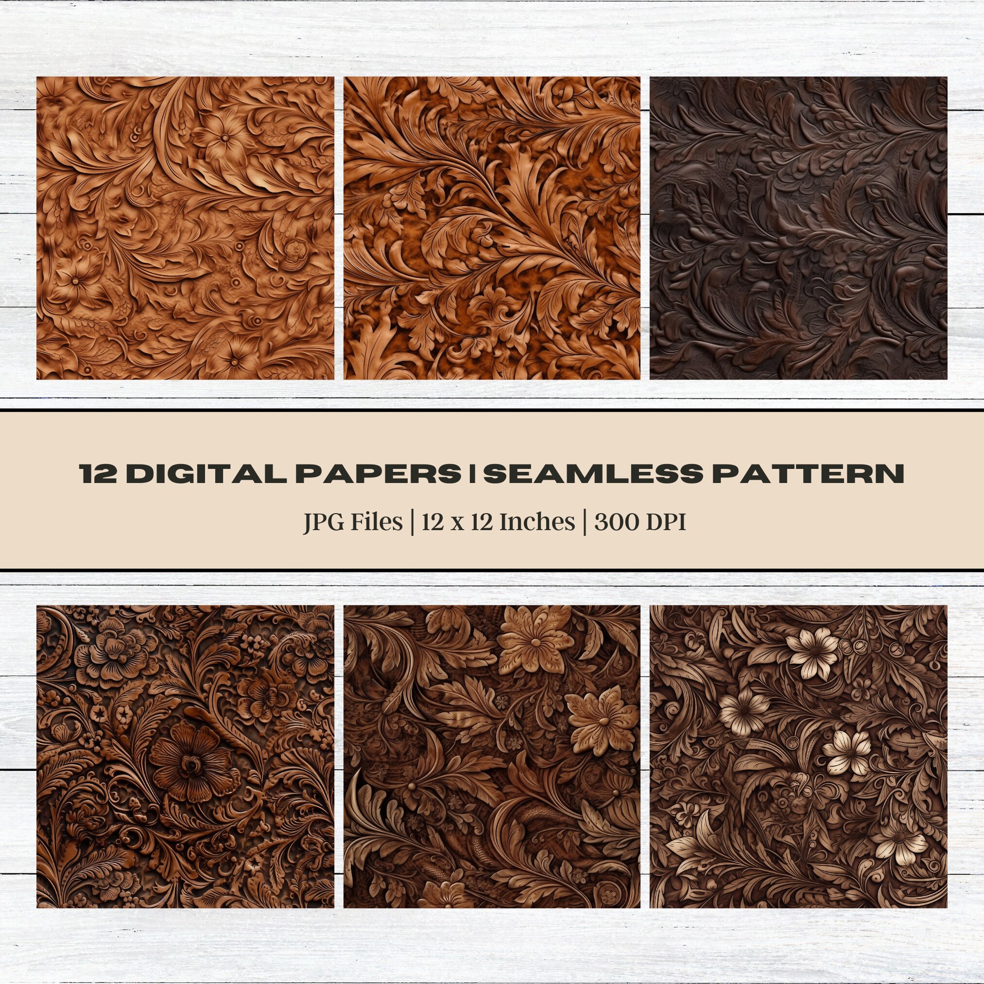 12 Embossed Leather Digital Paper, Leather Pattern, Floral Western ...