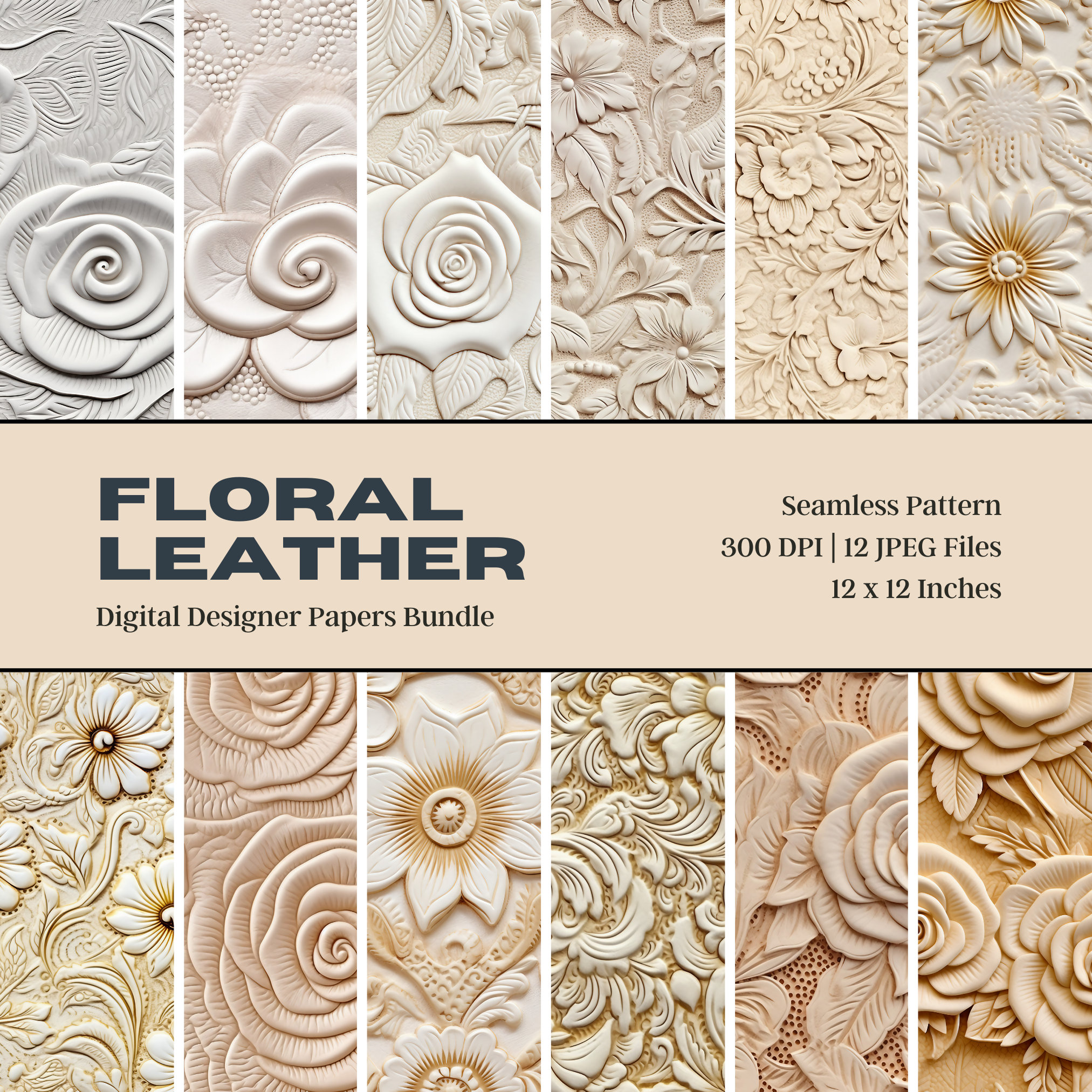 12 Floral Leather Digital Paper, Pale Floral Leather, Leather Journal ...