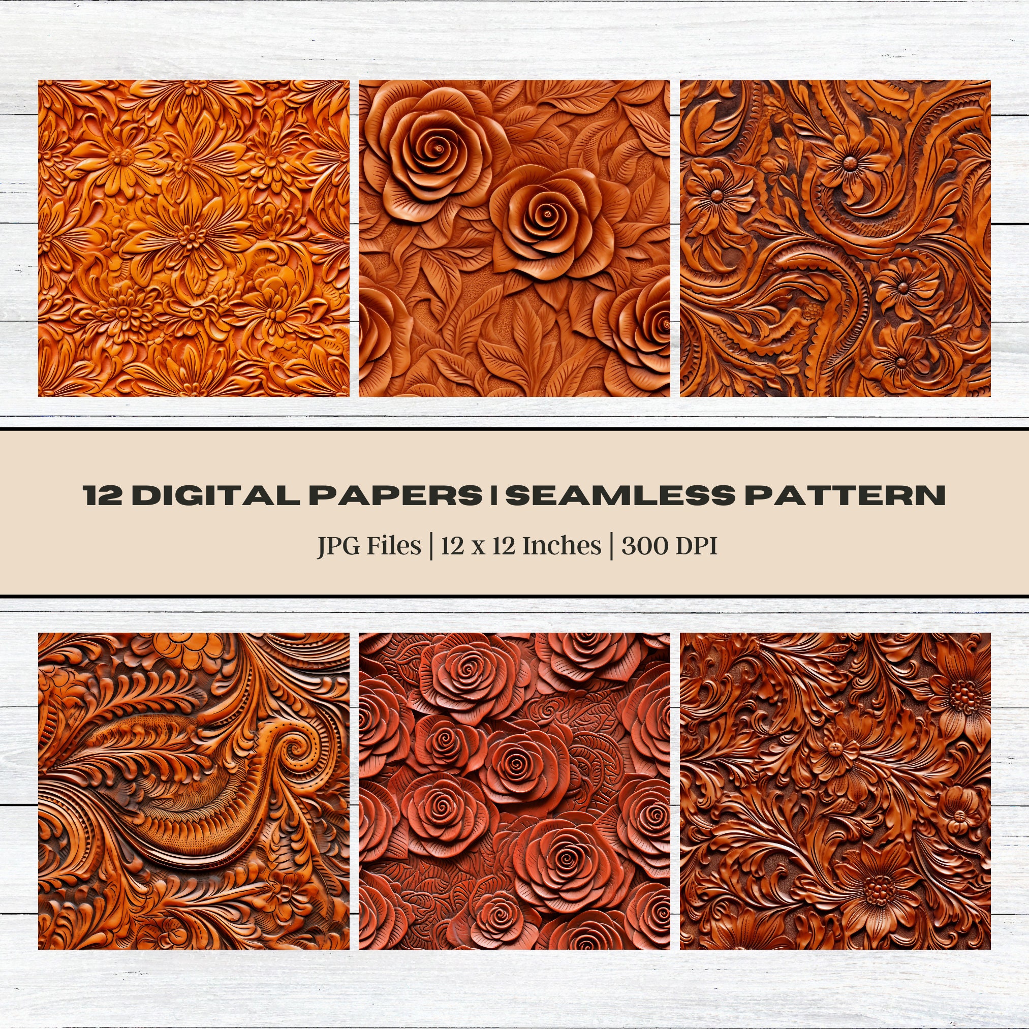 12 Western Tooled Leather Digital Paper, Leather Pattern, Western ...