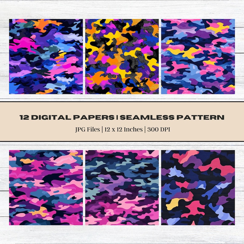 Colorful Camouflage Digital Paper, Seamless Late Night Purple Camo ...