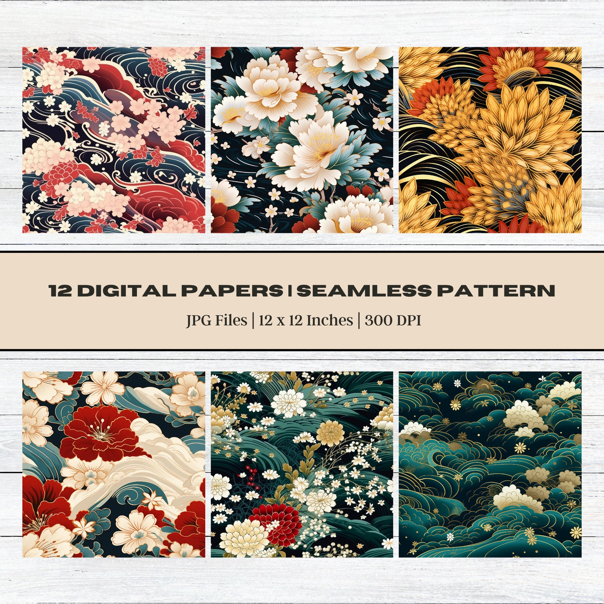 12 Silk Kimono Digital Paper, Seamless Design, Slik Texture, Printable ...