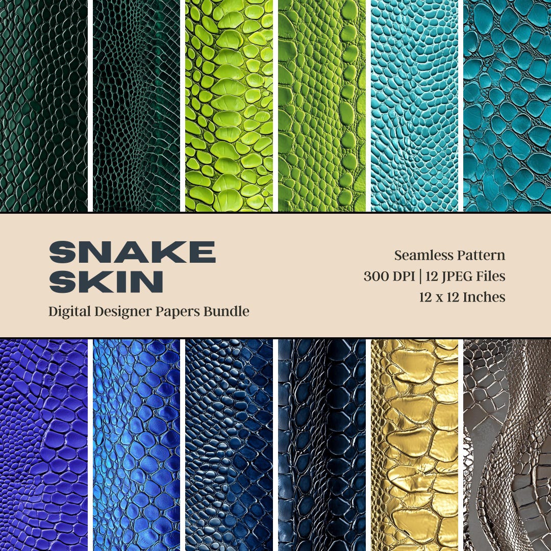 Snake Skin Digital Paper, Reptile Leather Pattern (12x12in, 300 DPI ...