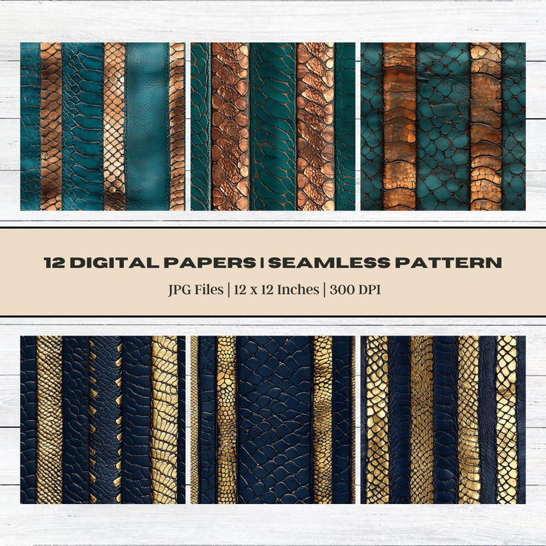 Exotic Snake Skin Digital Paper, Reptile Leather Pattern (12x12in, 300 ...