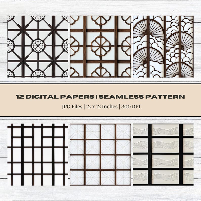 Japanese Shoji Paper Panel Set, Zen Garden Patterns (digital Download ...