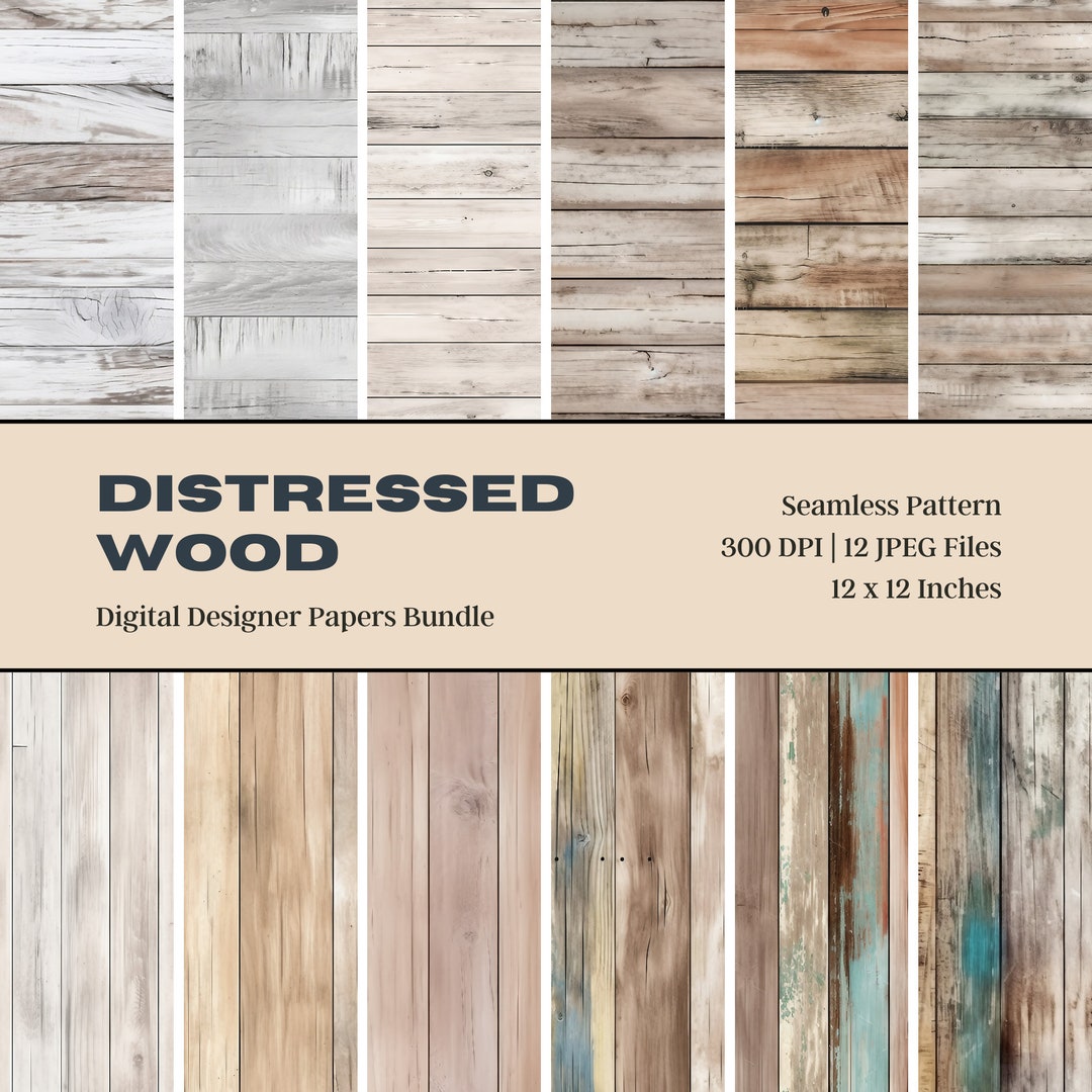 12 Distressed Wood Digital Paper, Seamless Pattern, Rustic Wood ...