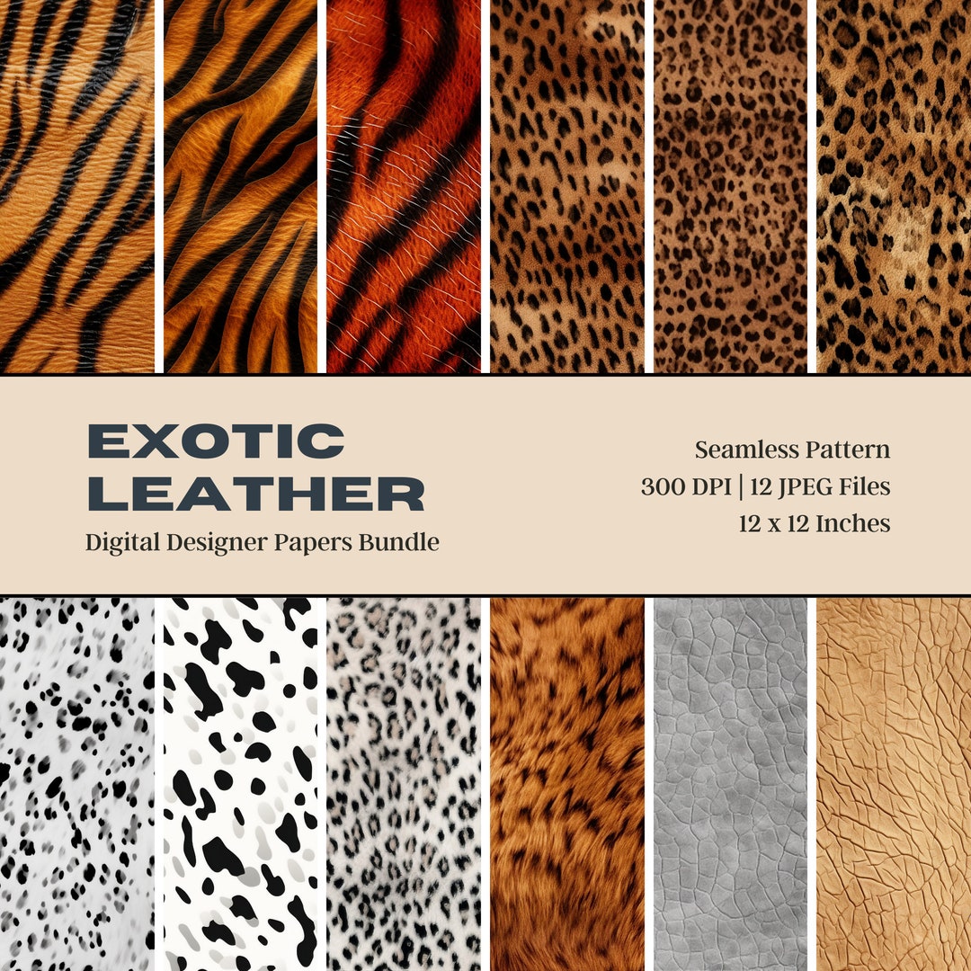 12 Leather Pattern Digital Paper, Leather Texture, Zebra, Tiger ...