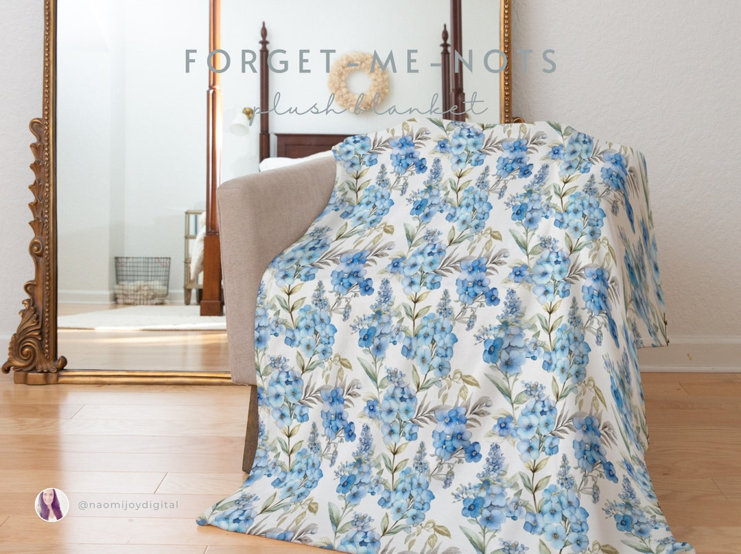 Forget-me-nots Watercolor Floral Pattern Print Plush Blanket Gift Soft ...