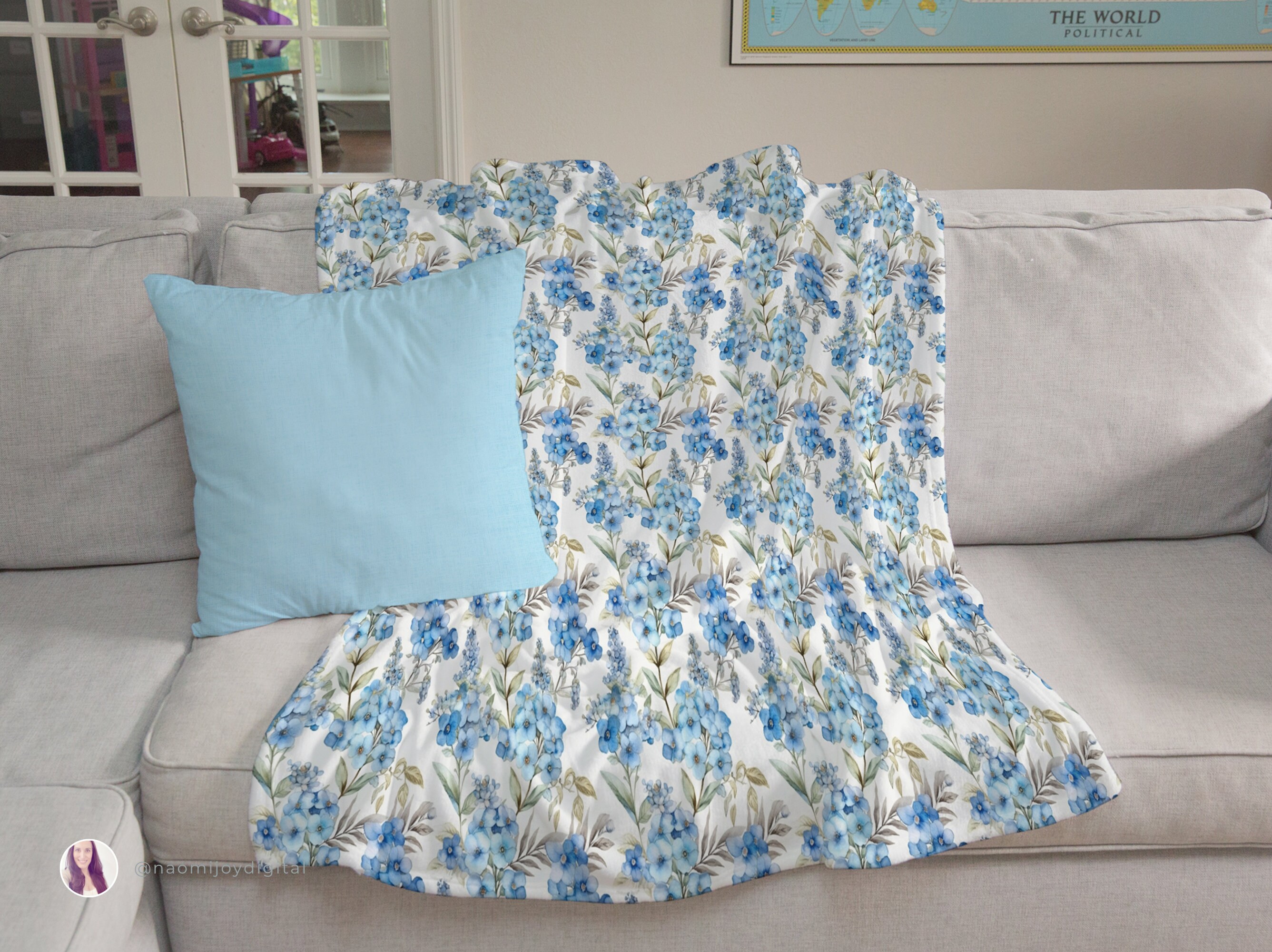 Forget-me-nots Watercolor Floral Pattern Print Plush Blanket Gift Soft ...