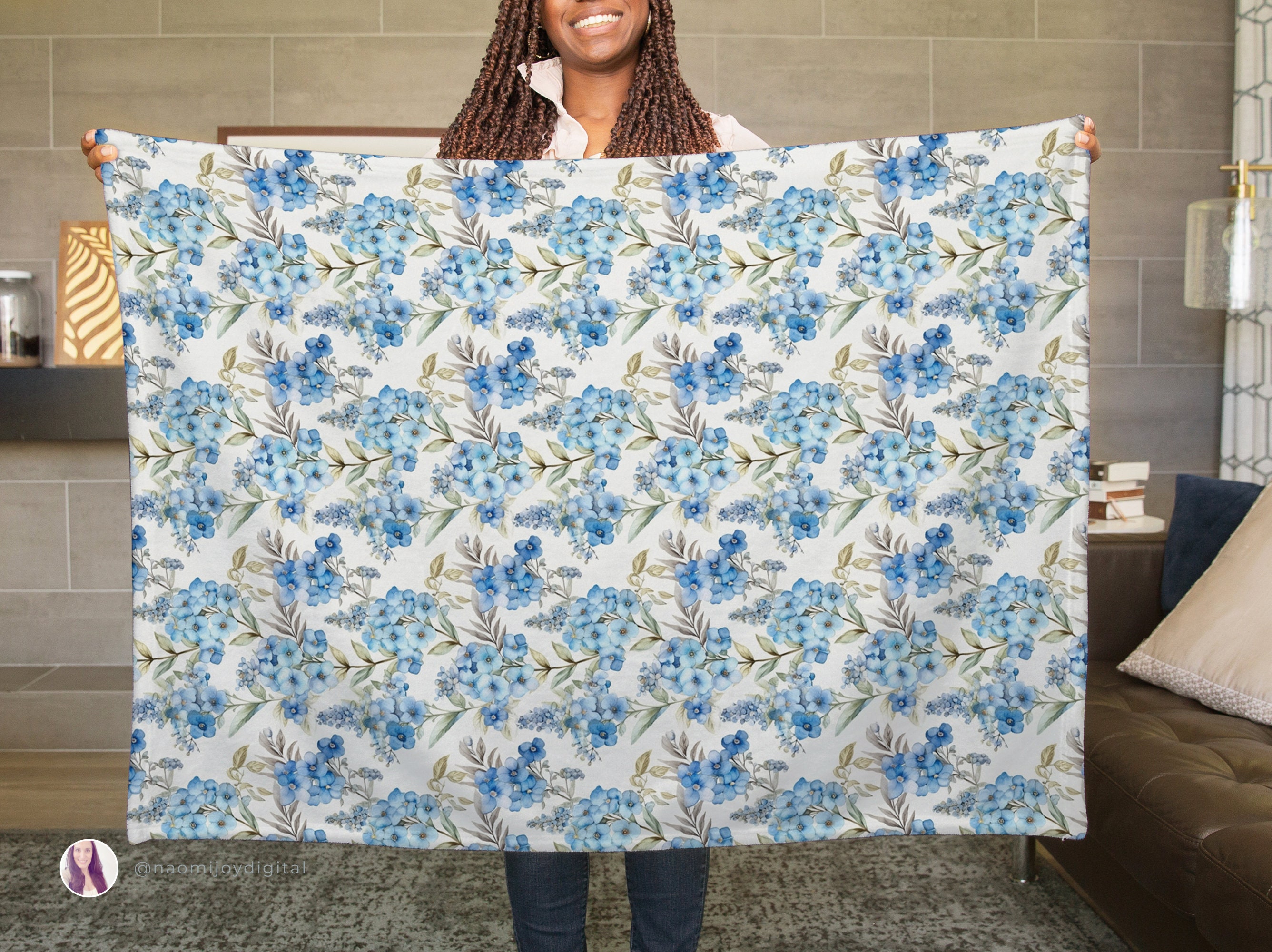 Forget-me-nots Watercolor Floral Pattern Print Plush Blanket Gift Soft ...