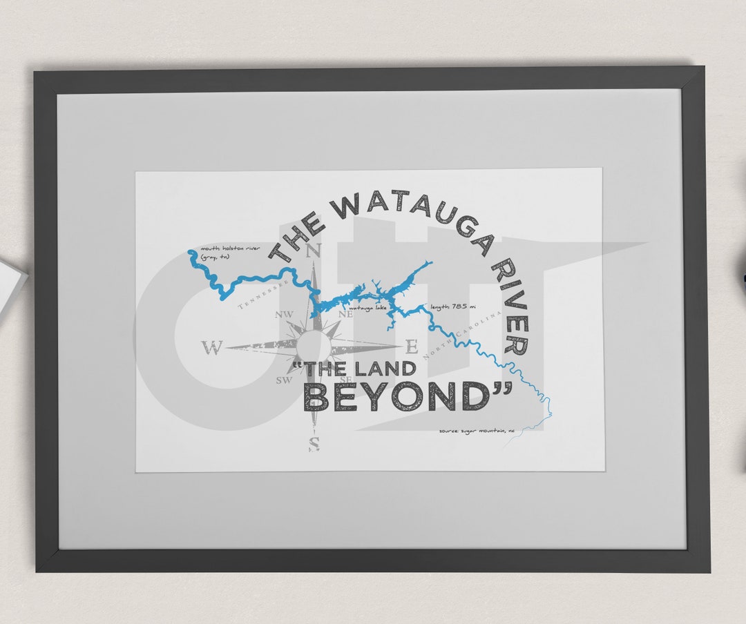 Watauga River - Map - Fly Fishing Print - Fishing - Blue Ridge ...