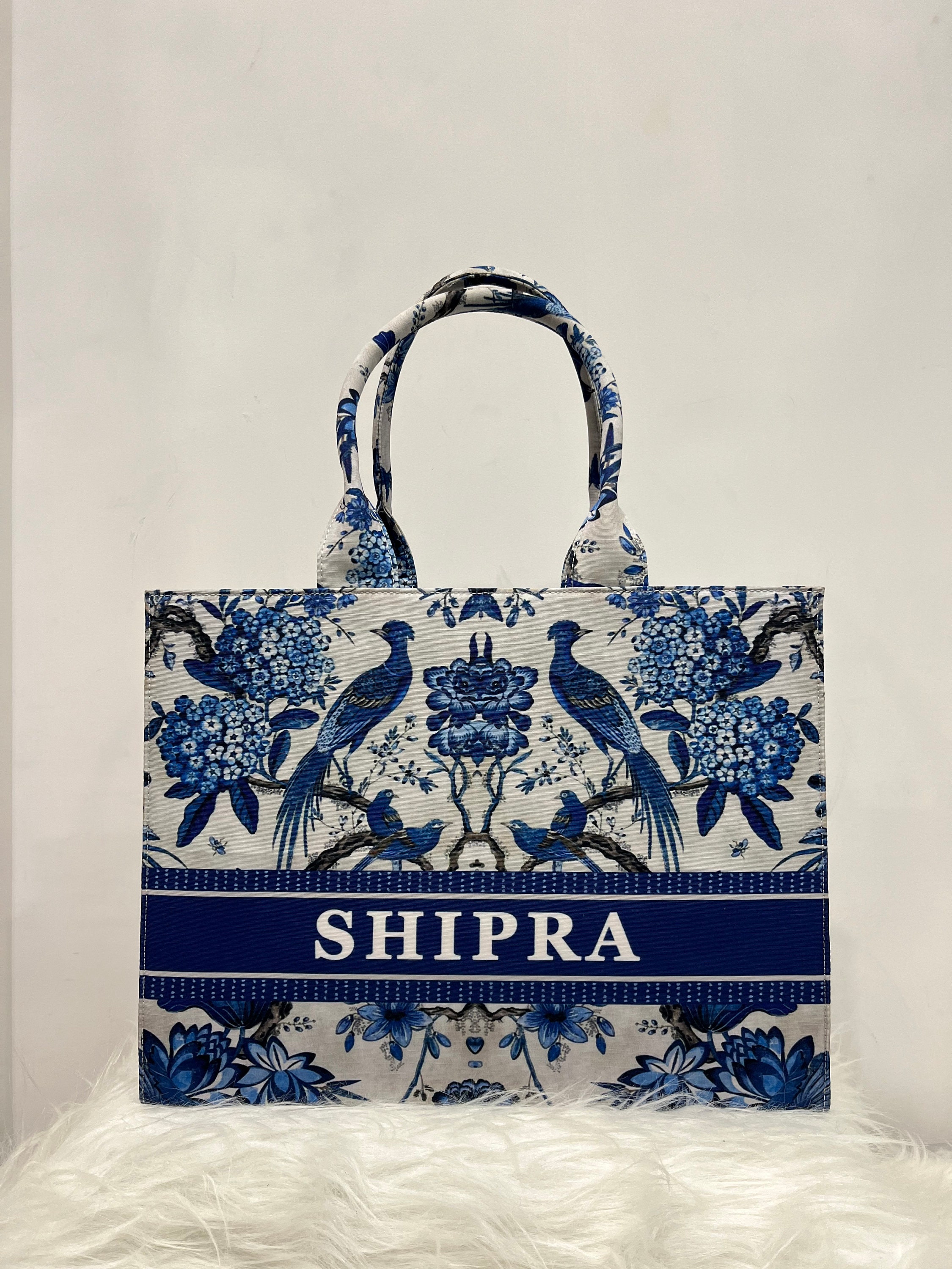 Aesthetic Blue Bird Tote Bag With Customized Name/personalized Print ...