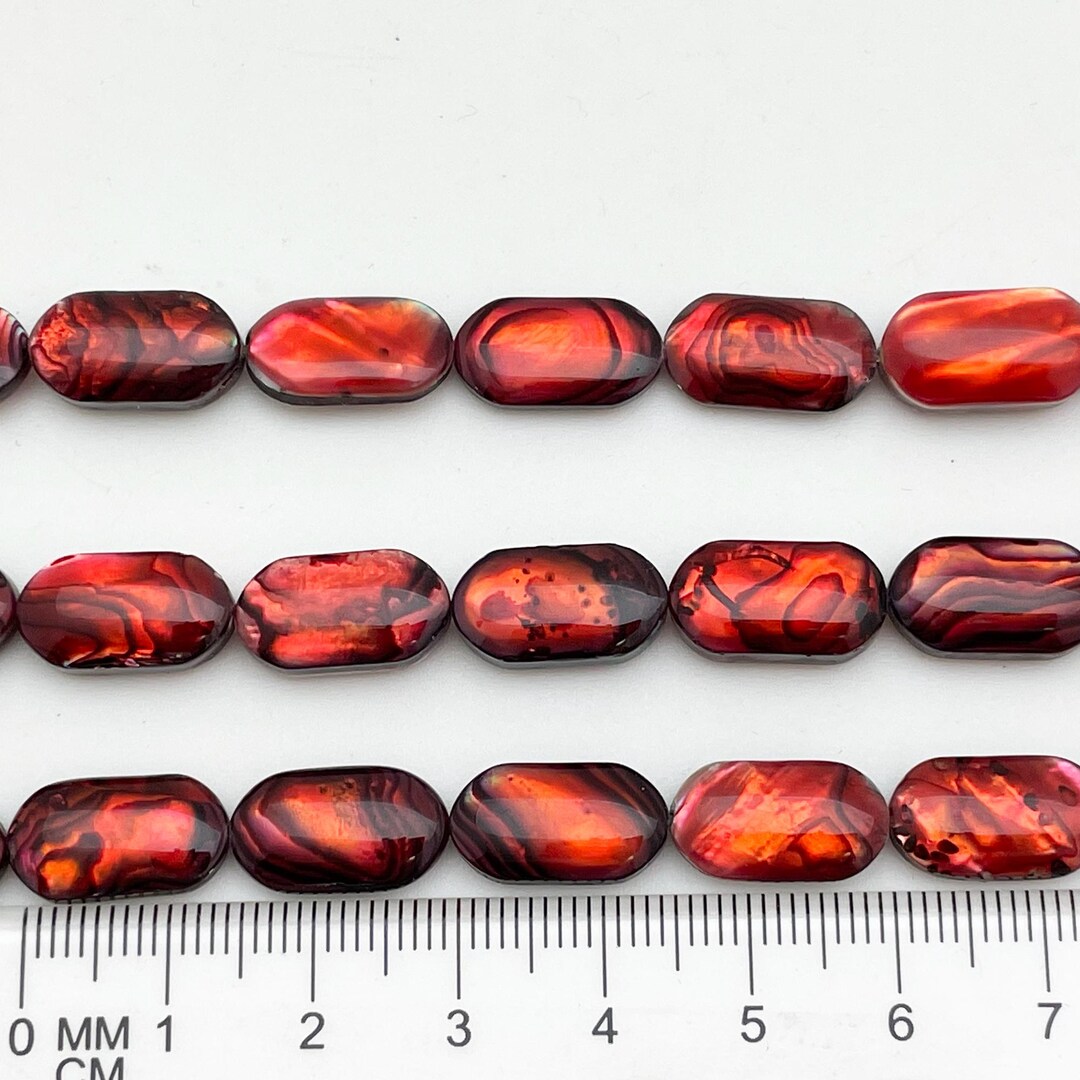 13 Beads, Paua Abalone Shell, 10x15mm Oval Pillow Red, Natural Pearl ...
