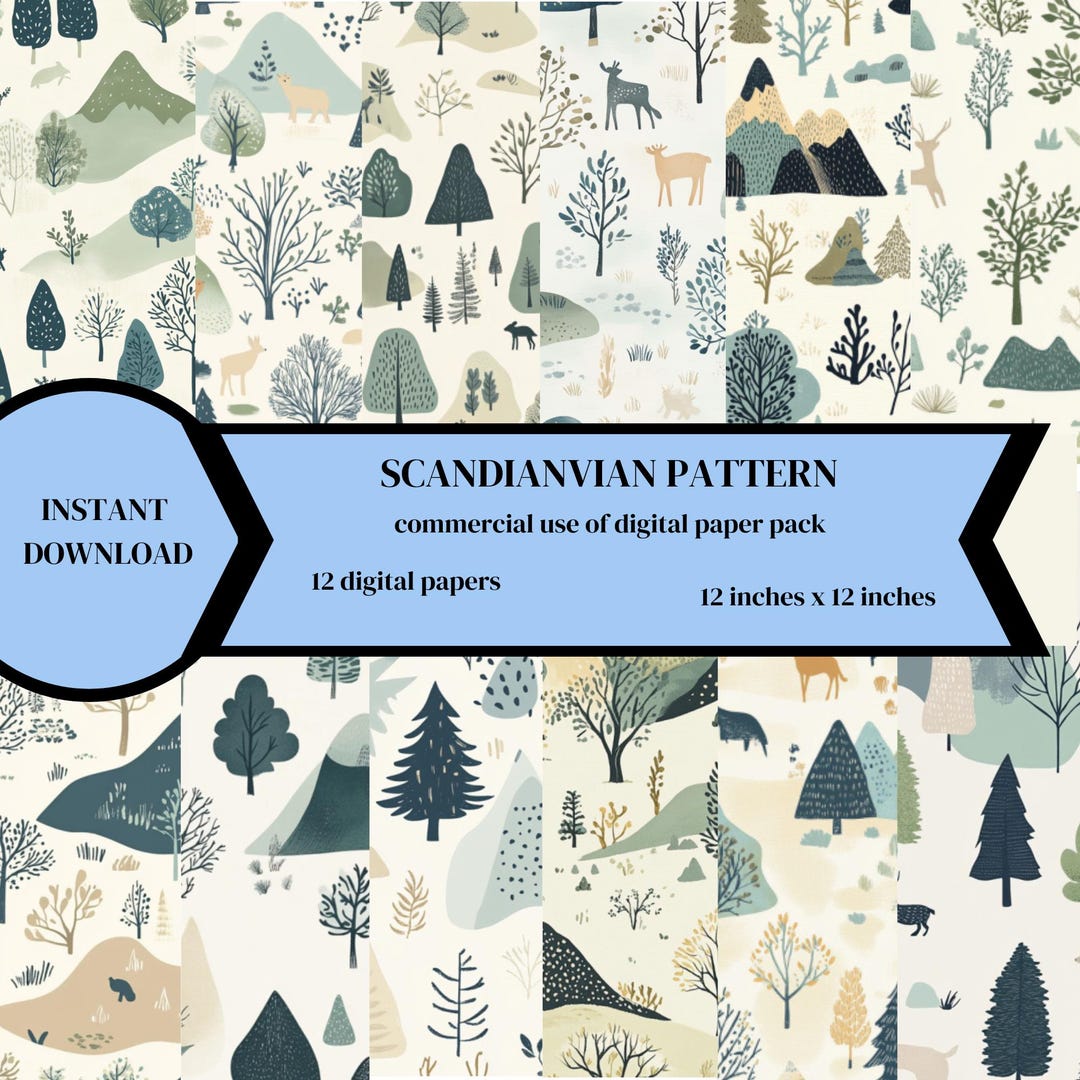 12 Scandinavian Pattern Digital Papers for Crafts, Scrapbooking, Design ...