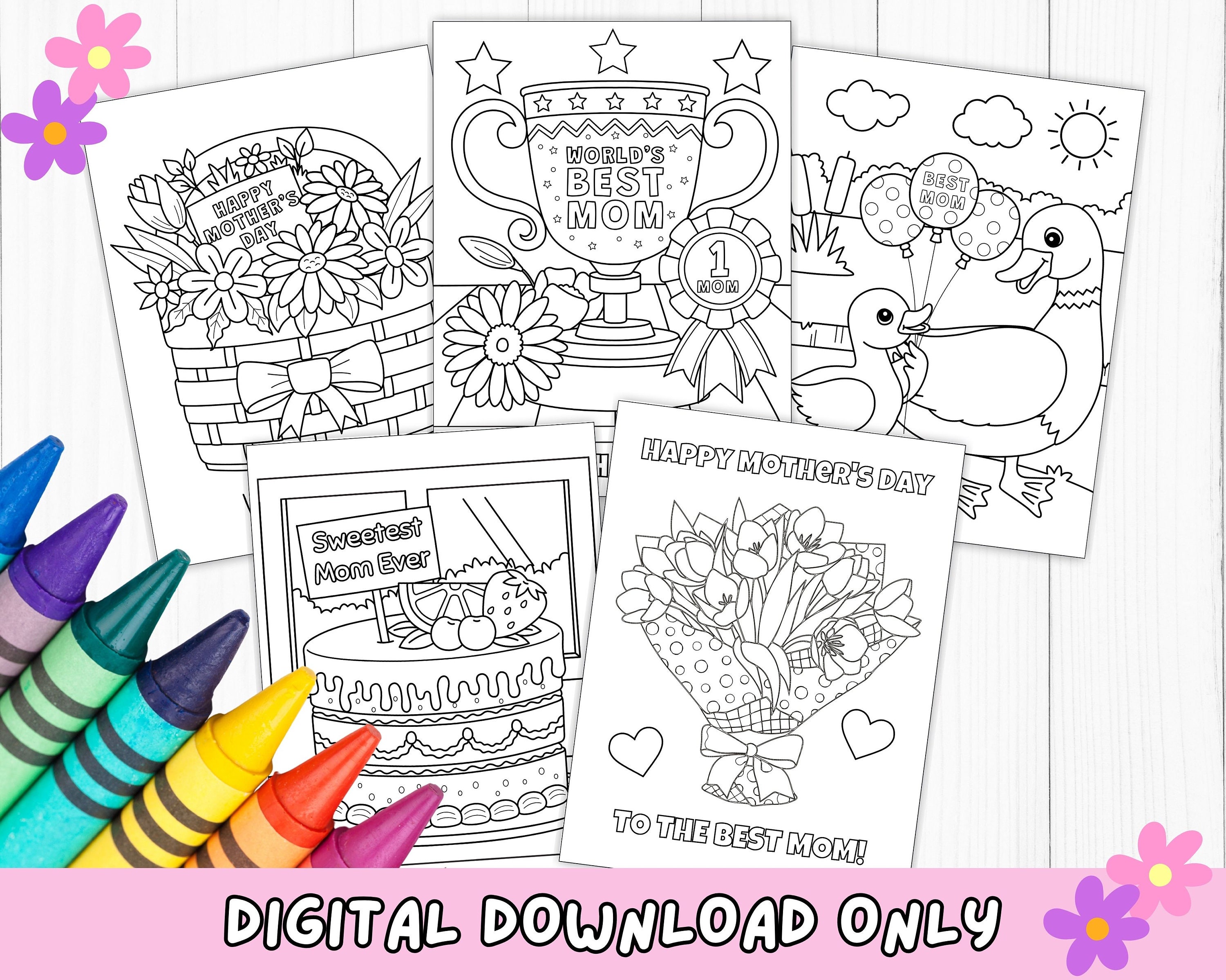 Mothers Day Coloring, Mothers Day Coloring for Kids, Easy Coloring ...
