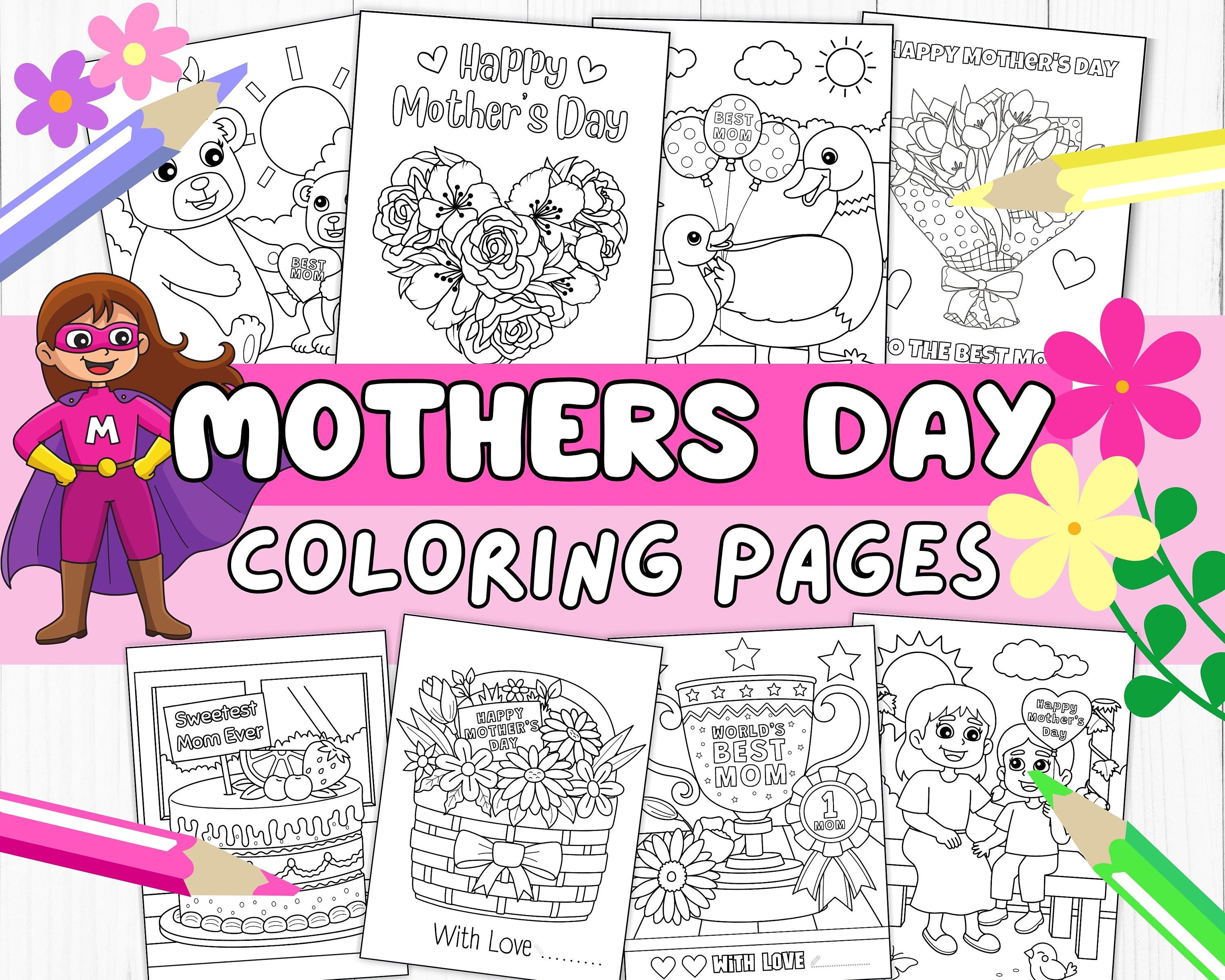Mothers Day Coloring, Mothers Day Coloring for Kids, Easy Coloring ...