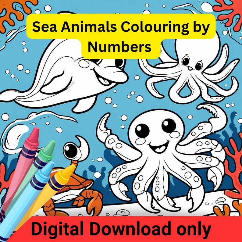 25 Sea Animals Color by Number for Kids Printable Ocean Animal Coloring ...